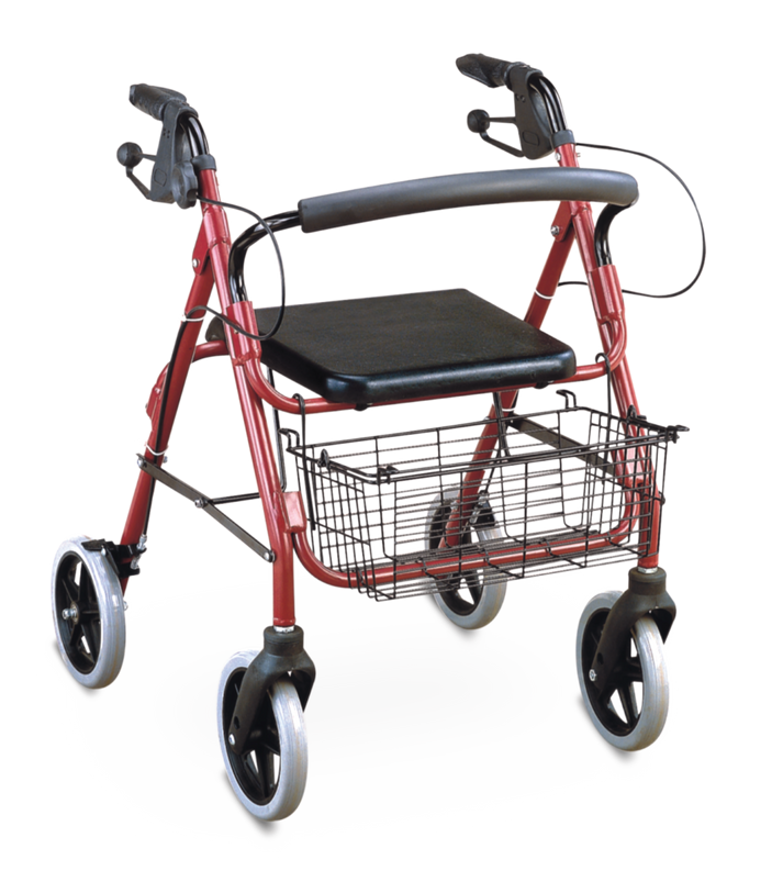 8' Inches Wheels Light Weight Aluminum Rollator, Red For Elderly Baske
