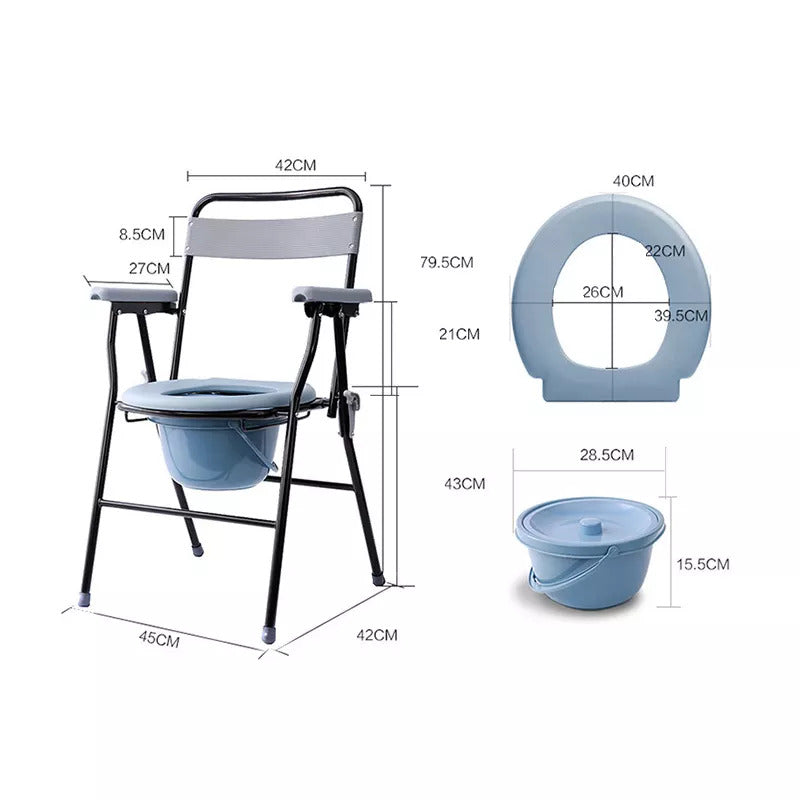 Folding Commode Chair with Removable Basket and Armrest:: CAREMAX